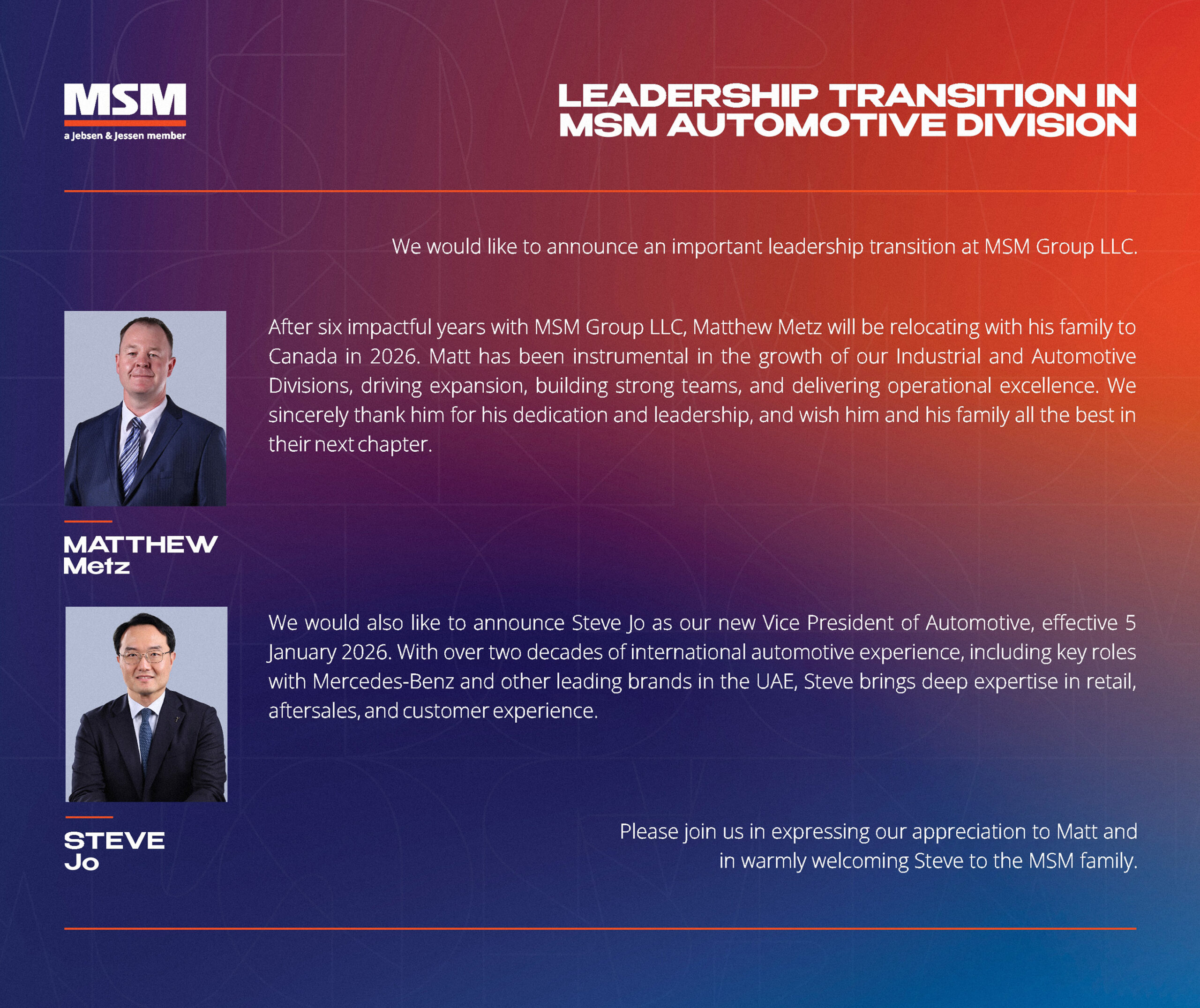 Leadership Transition in MSM Automotive Division